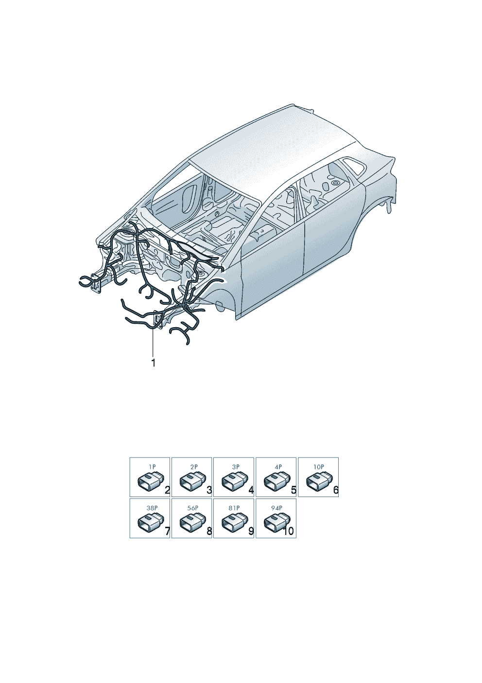 Volkswagen Polo (Type AW) Juego cables central vano motor en caso de ...