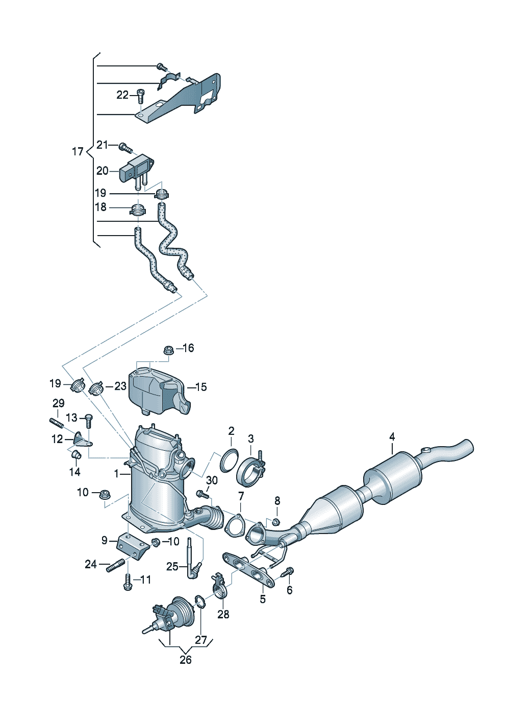 Volkswagen CC B7 (Typ 358) Exhaust pipe with catalyst and particulate ...