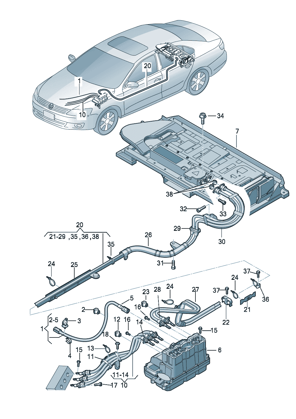 Volkswagen Jetta A6 (Typ AJ/16) High voltage wiring set for traction ...