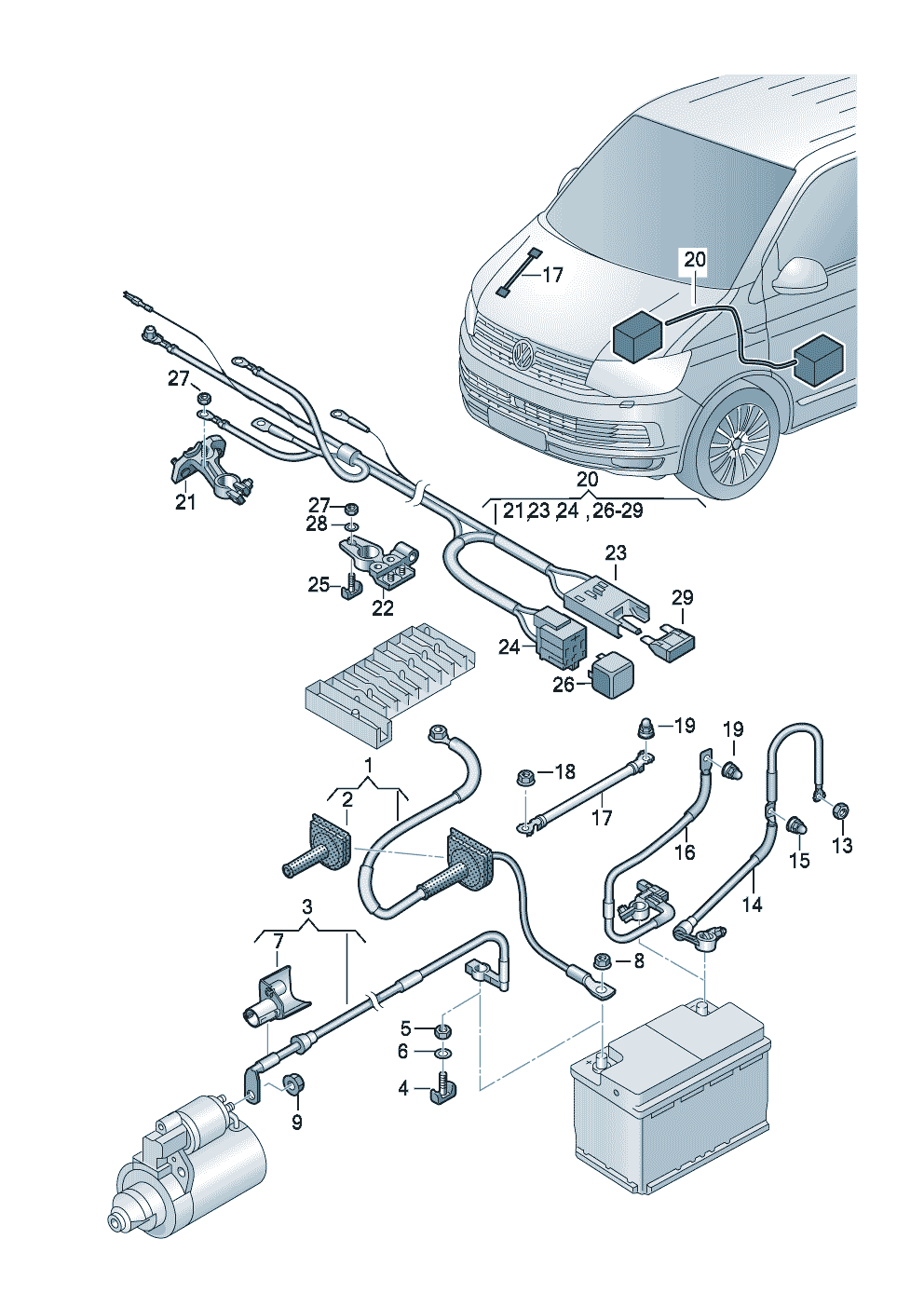Volkswagen Transporter T5 Facelift Wiring set for battery +/- for 2nd ...