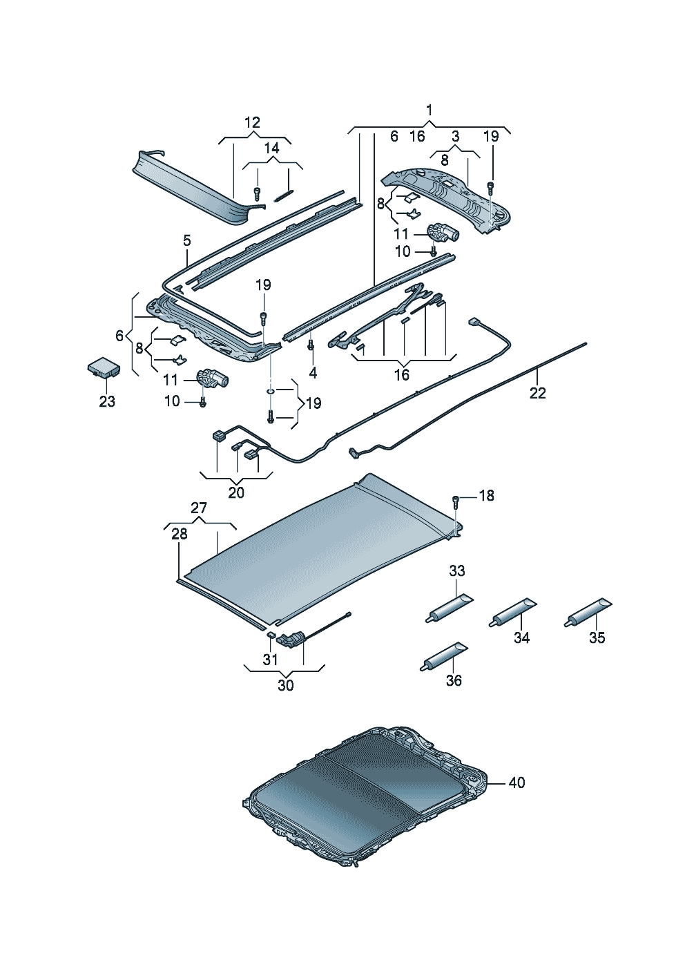 Volkswagen Gran Santana A05 Panoramic glass roof slide and tilt ...